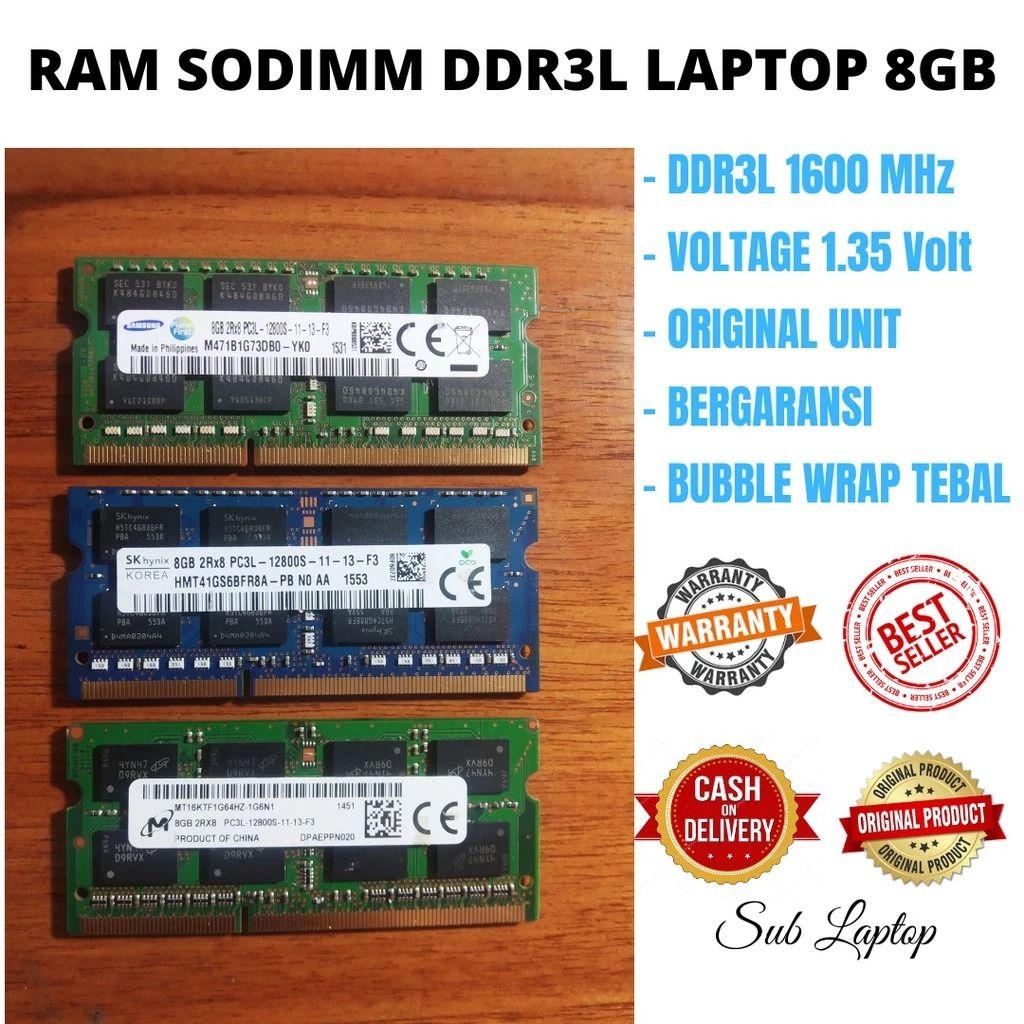 Jual RAM LAPTOP DDR3L PC3L 8GB 12800S 1600MHz ORIGINAL UNIT RAM SODIMM ...