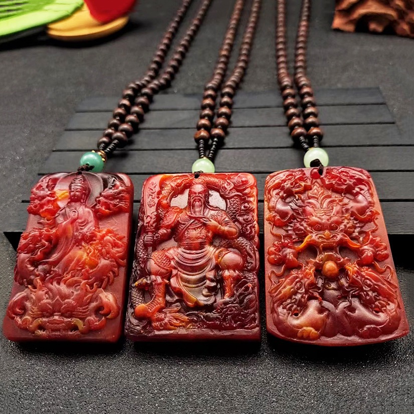 Jual Kalung Kotak Batu Merah Ukir Naga Guan Yu Guan Yin Buddha ...