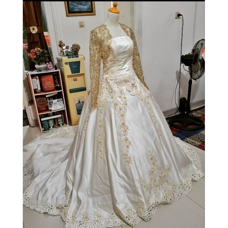 Jual gaun dress pengantin ekor second preloved payet brukat balero ...