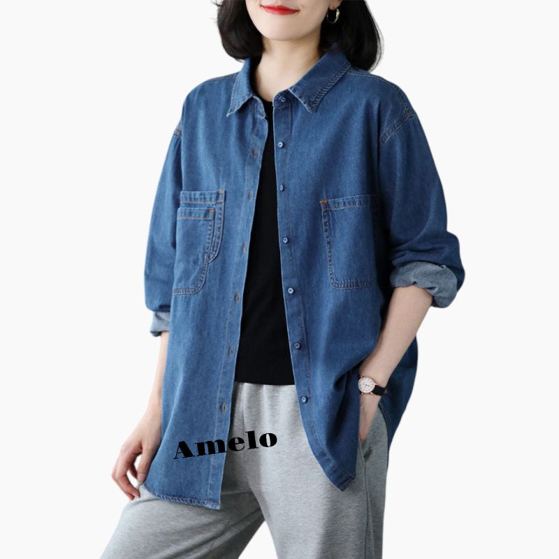 Jual amelo - kemeja jeans atasan wanita / cotton denim coats / peter ...