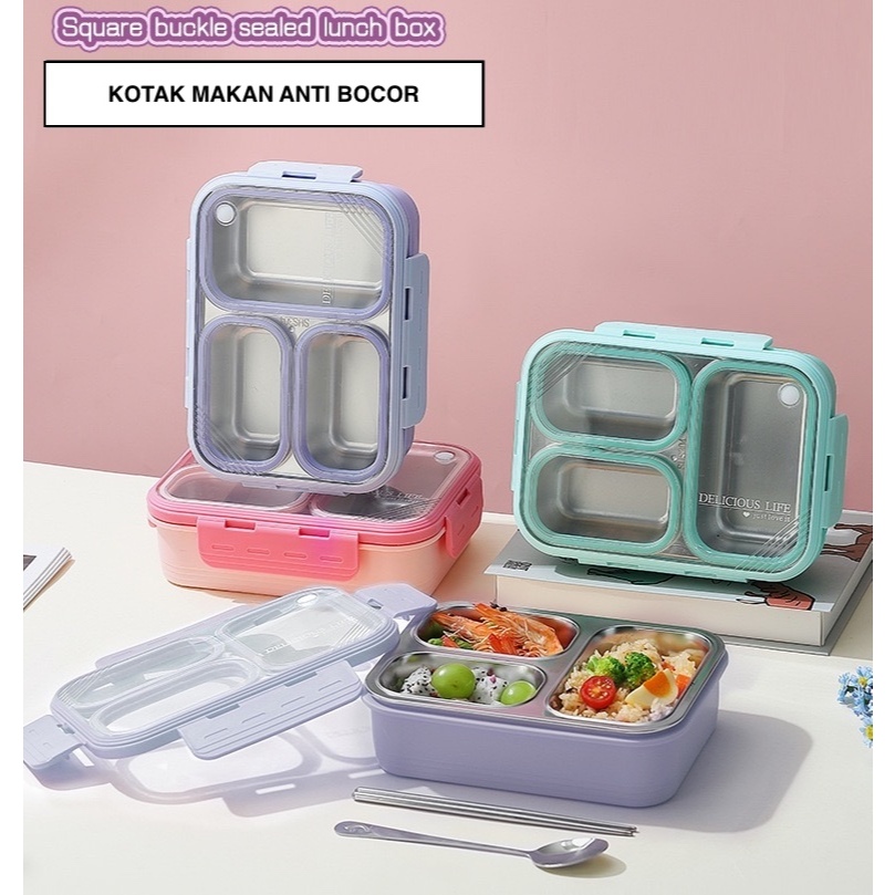 Jual Laxson Lunch Box Set Sendok & Sumpit 3 Sekat Bahan Anti Karat ...