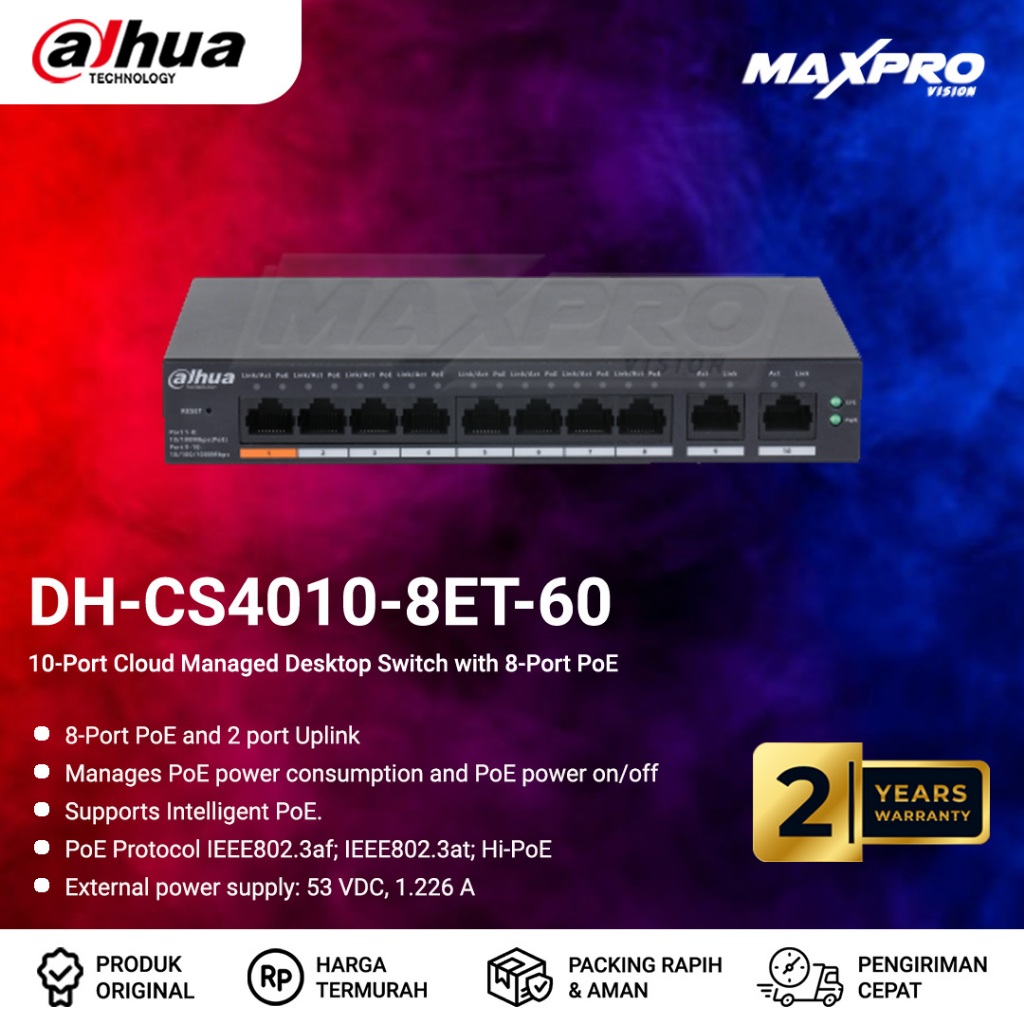 Jual DH-CS4010-8ET-60 - DAHUA CLOUD MANAGED 8 PORT POE SWITCH | Shopee Indonesia
