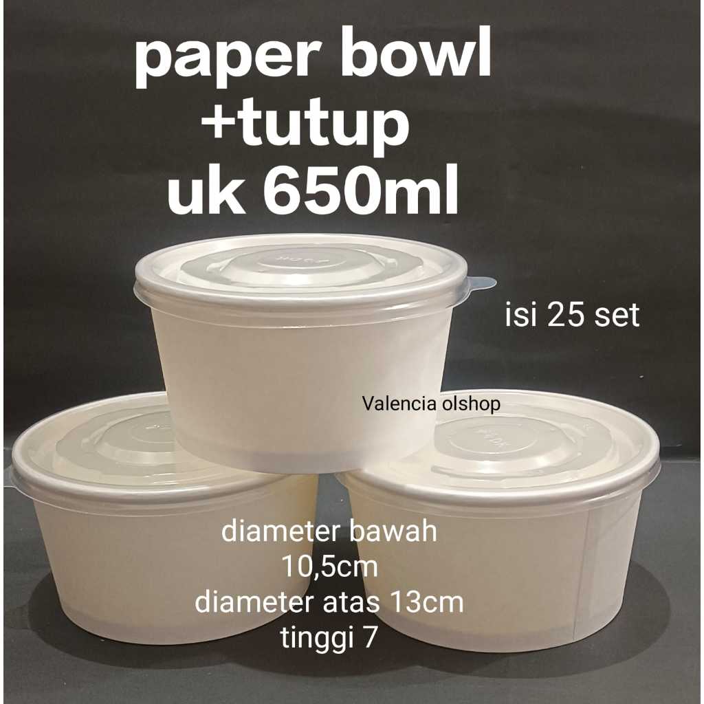 Jual Paper Bowl 650 ml 220 0z + tutup / Mangkok Kertas 650ml DENGAN ...
