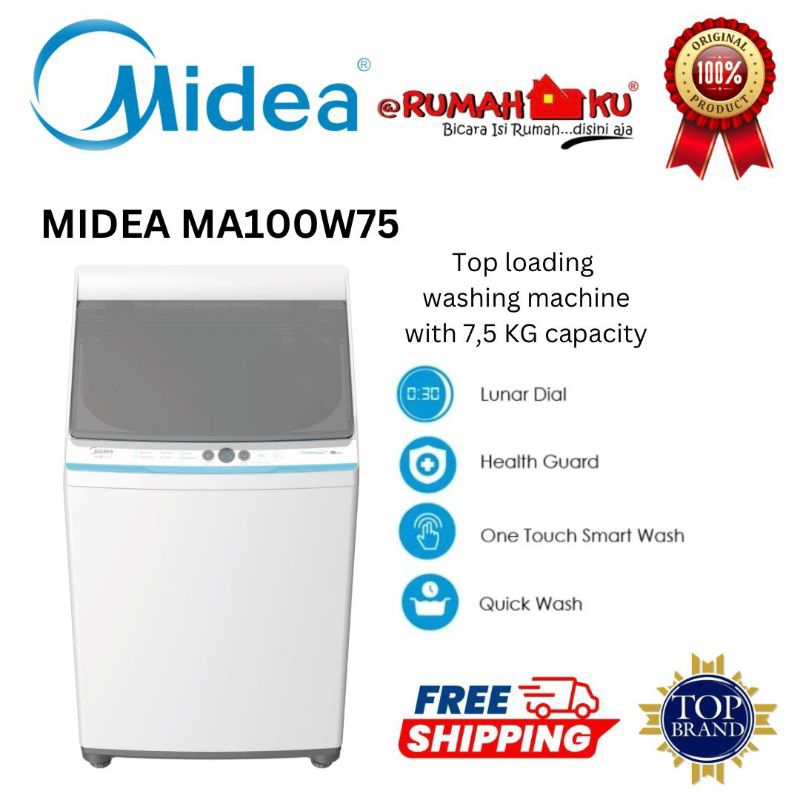 Jual Midea Top Load Washing Machine 7,5kg - MA100W75 - One Touch Smart ...