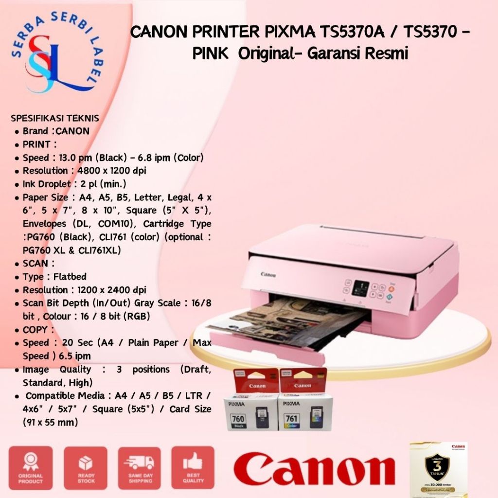 Jual Canon Printer PIXMA TS5370a PINK / TS5370 Wireless Original ...