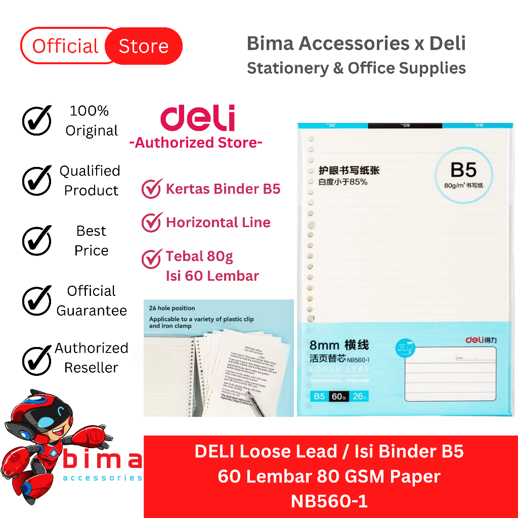 Jual DELI Kertas Isi Ulang Binder B5 Loose Leaf Putih Horizontal Line Isi 50 60 Lembar 70 80 GSM ...