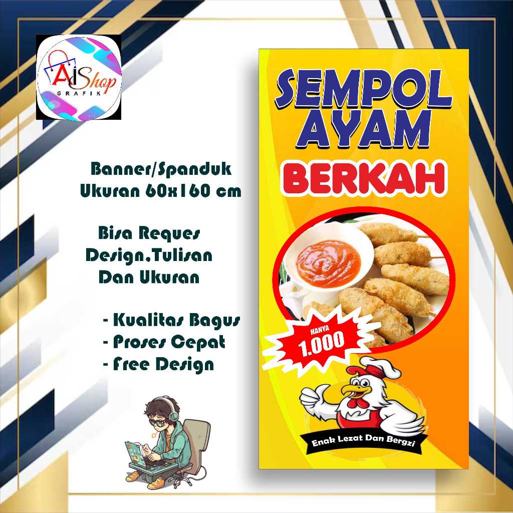 Jual Spanduk Banner Sempol Ayam Berkah potret custom | Shopee Indonesia