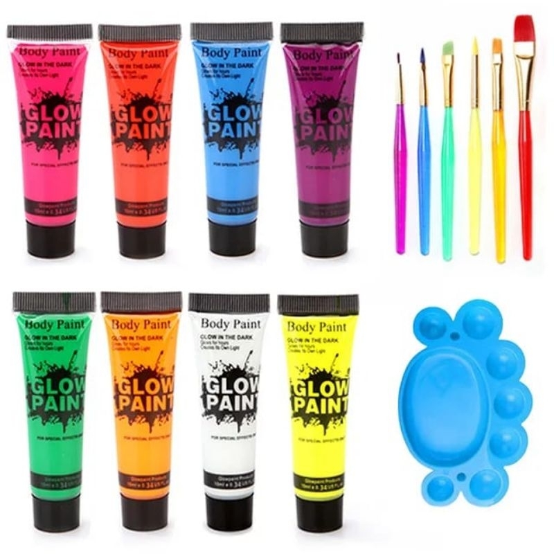 Jual 25ml Glow in The Dark Face Paint Tubes With UV Light Cat Lukis ...