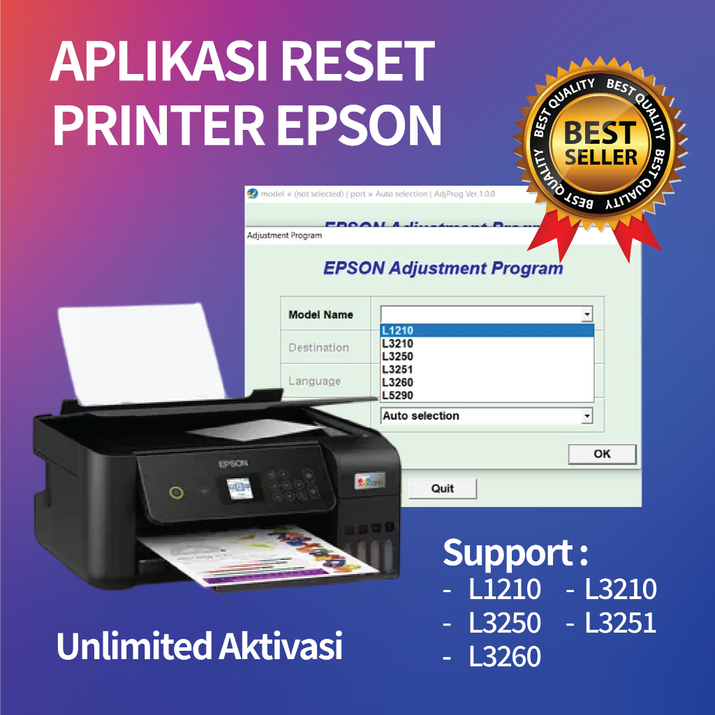 Jual Software Resetter Printer Epson L1210, L3210, L3250, L3251, L3260, L5290 dengan Aktivasi ...