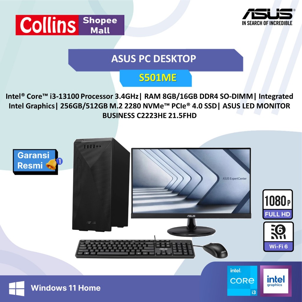 Jual ASUS PC DESKTOP S501ME I3 13100 16GB 512GB W11 BLK -382000013W ...