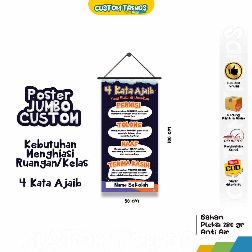Jual Poster Edukasi Jumbo 4 Kata Ajaib Custom Nama Sekolah & Lembaga ...