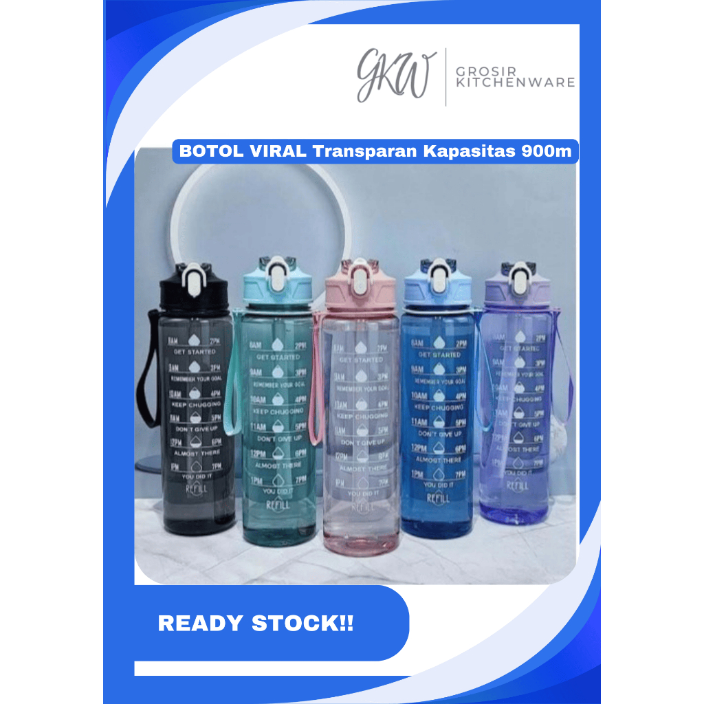 Jual Botol Viral Bening / Transparan Kapasitas 900ml Free Stiker 2D ...