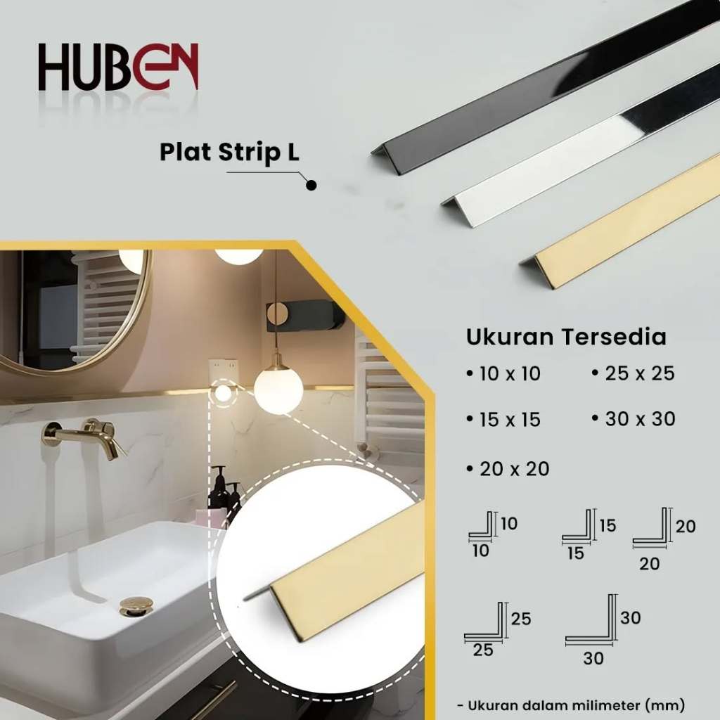 Jual HUBEN Plat Strip L Tersedia 1 cm, 2cm, 3 cm warna PSL Gold Mirror ...