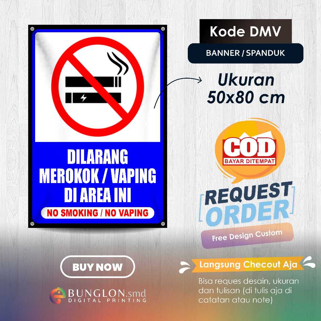 Jual SPANDUK BANNER DILARANG MEROKOK ATAU VAPING DI AREA INI KODE DMV ...