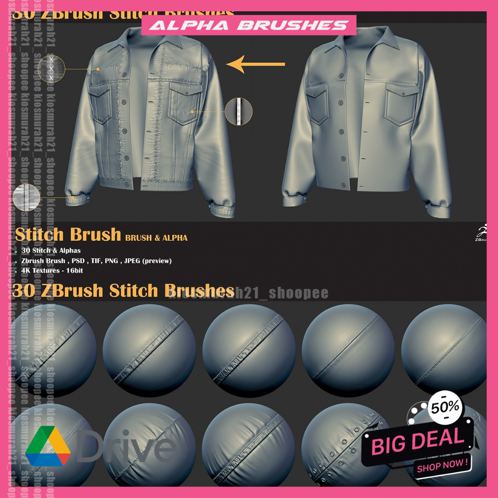 Jual 30 Zbrush Stitch Brushes Alpha Map Brushes Alphas | Shopee Indonesia
