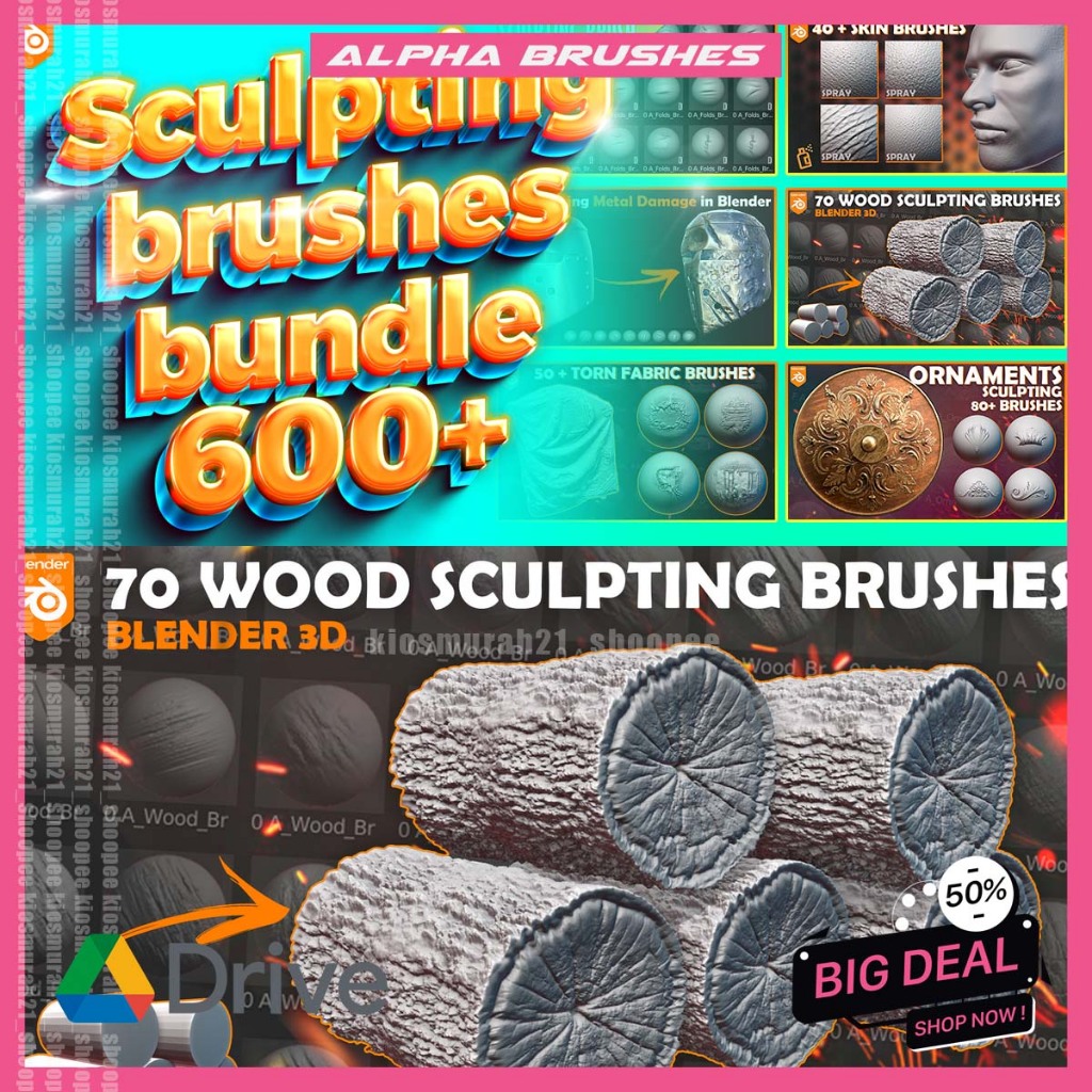 Jual 600 + Blender Sculpting Brushes Alpha Map Brushes Alphas | Shopee ...