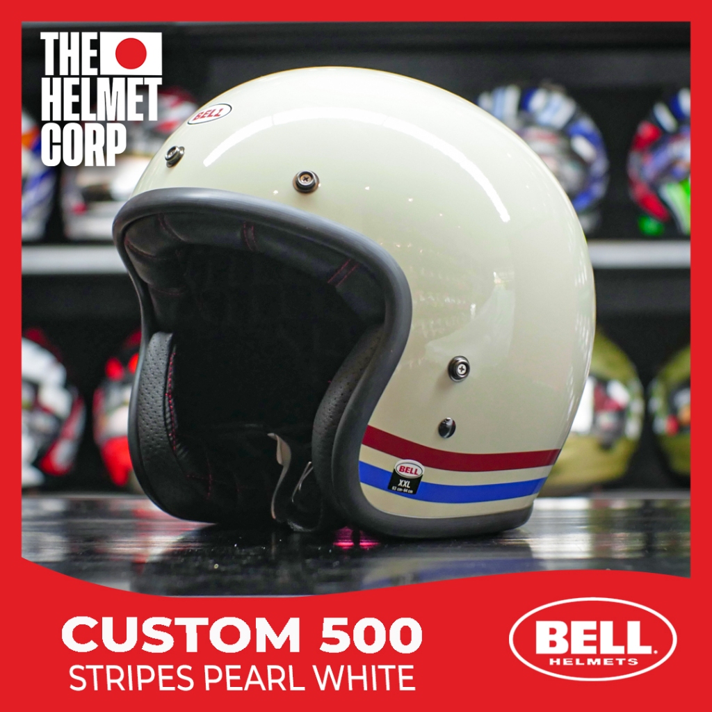 Jual BELL CUSTOM 500 STRIPES PEARL WHITE HELM CLASSIC RETRO ORIGINAL ...