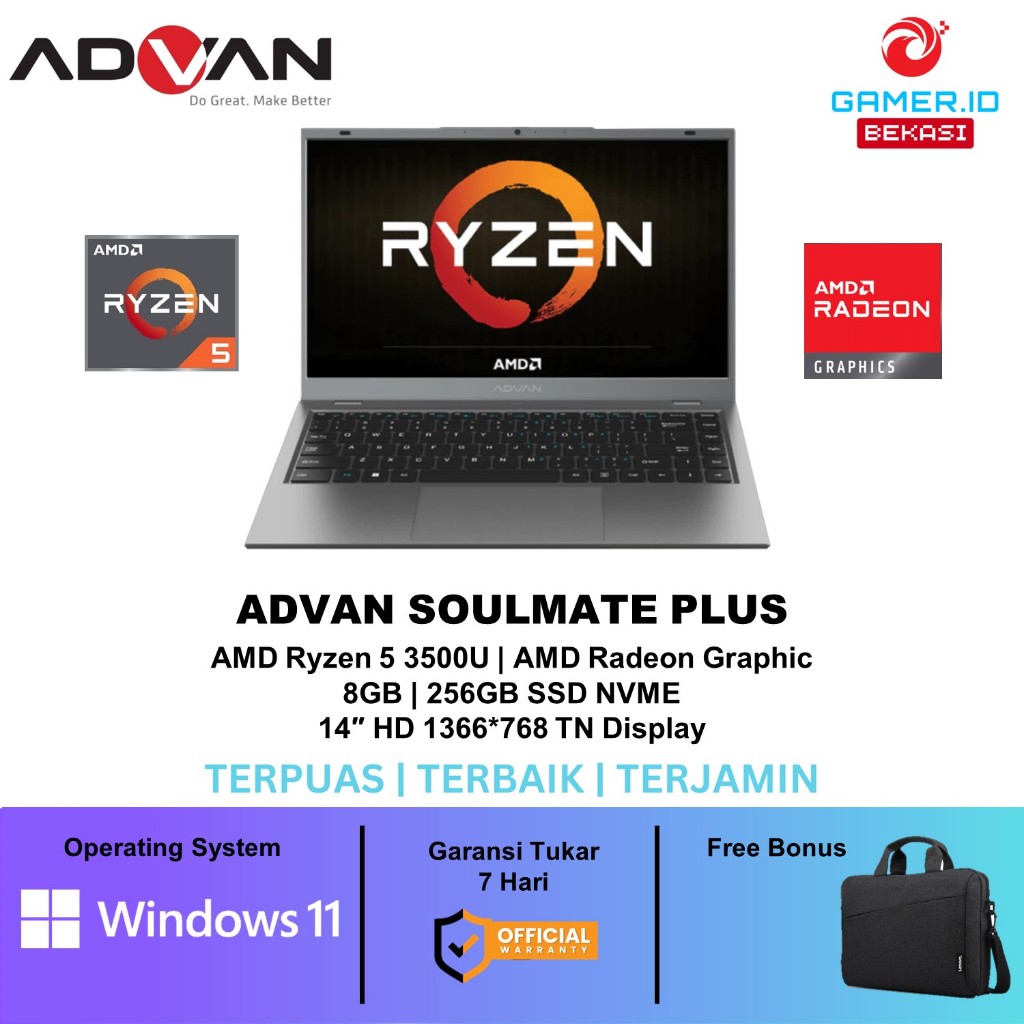 Jual LAPTOP ADVAN SOULMATE PLUS RYZEN 5 3500 8GB 256GB W11 14INCH ...