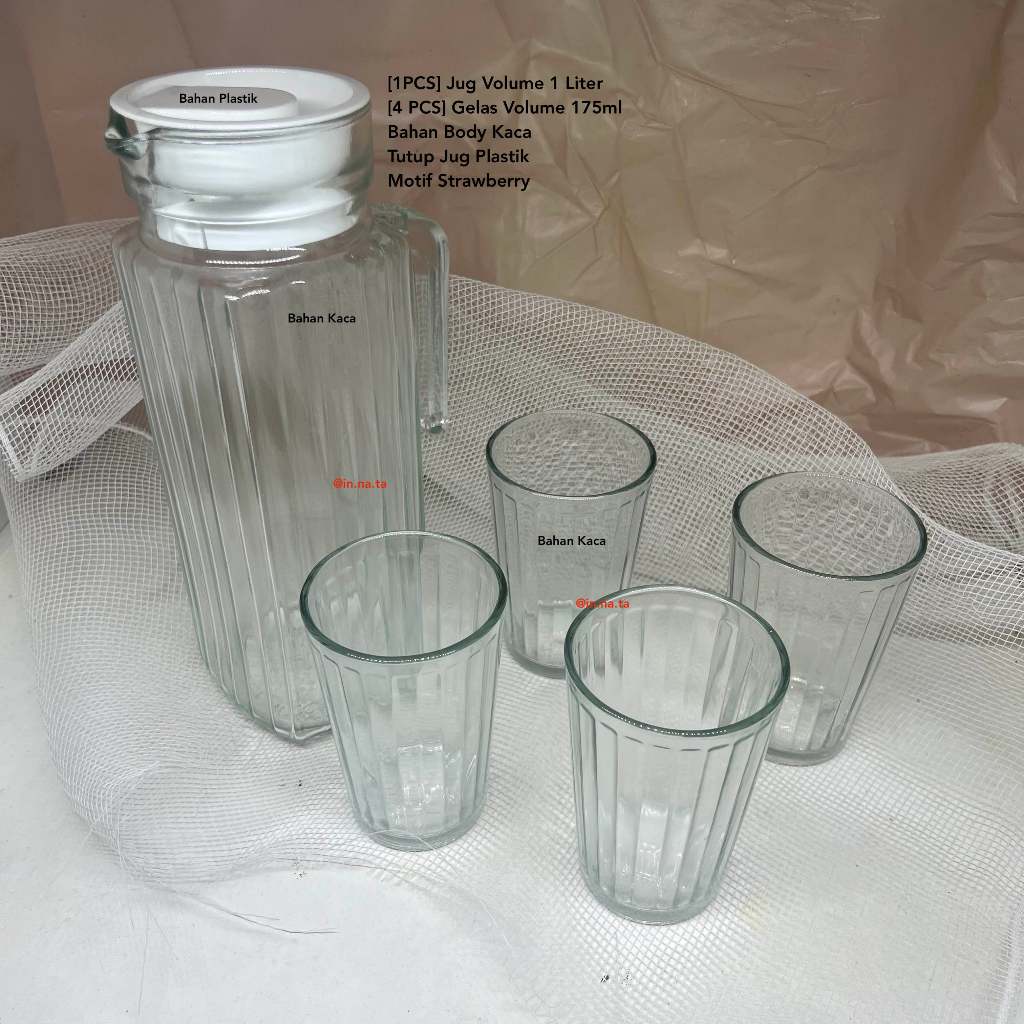 Jual [5 PCS] Pitcher Set Gelas Minum Water Jug 1 L | Teko Kaca Teh/Kopi ...