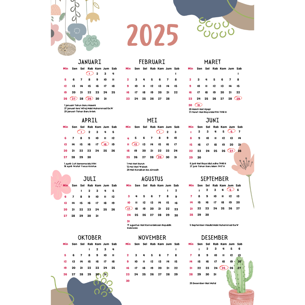 Jual Kalender Dinding 2025 Estetik - Kalender 2025 Aesthetic - Wall ...