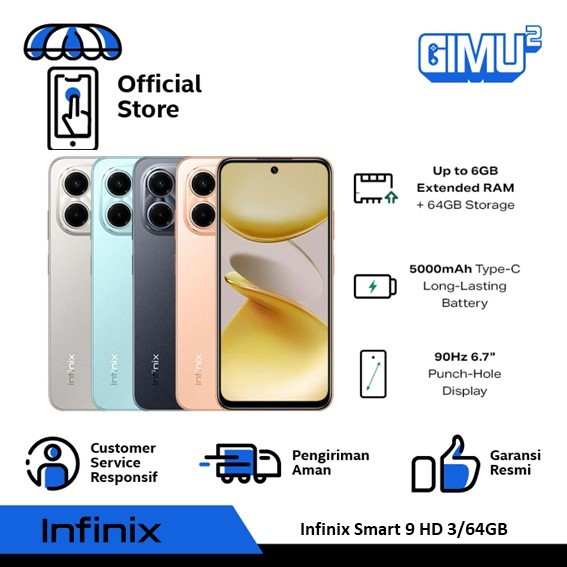 Jual Infinix Smart 9 HD 3/64GB - Up to 6GB Extended RAM - 6.7 inch 90Hz ...