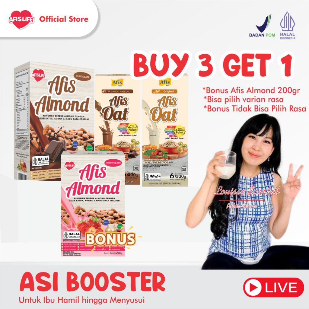 Jual Afis ASI Booster 3Box Gratis 1 - Afis Almond 1Box 200g & Afis Oat 2 Box 180g - Susu ...