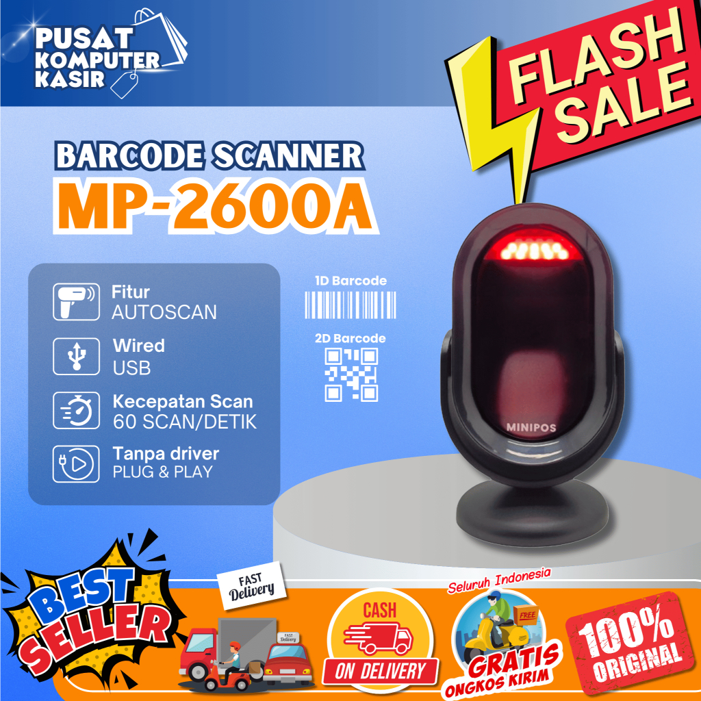 Jual MINIPOS Barcode Scanner MP-2600A 1D+2D | Auto Scan | Kabel USB ...