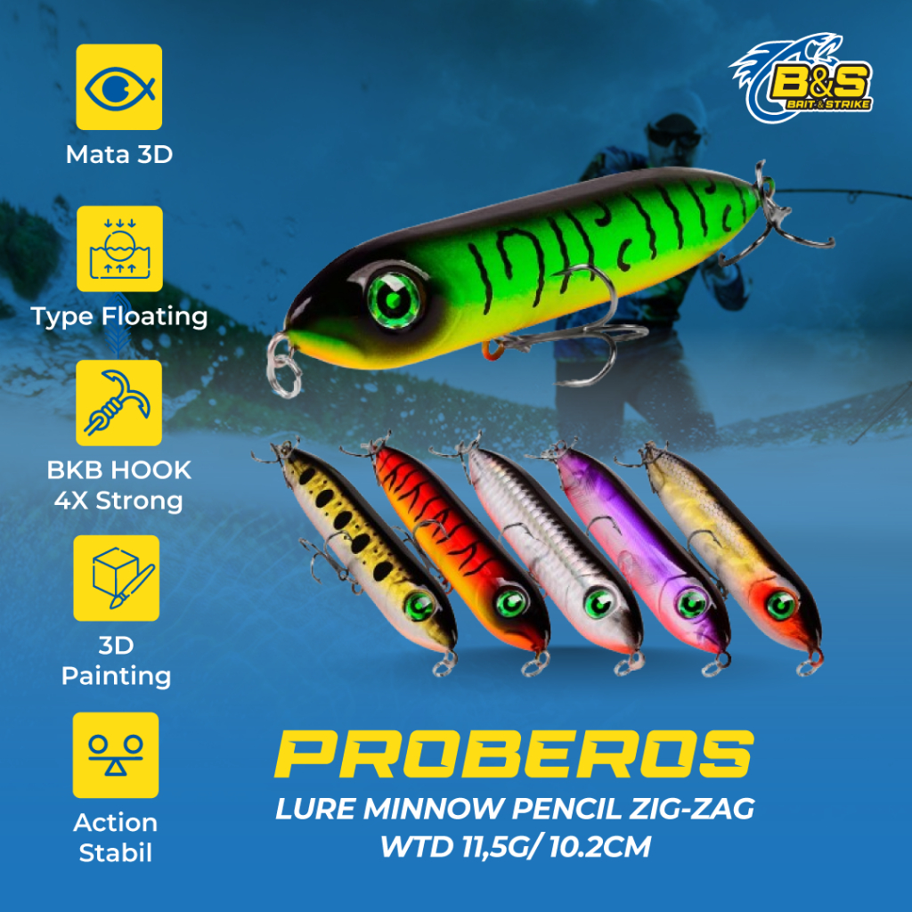 Jual PROBEROS umpan pancing minnow pencil WTD 11,5g / 10.2cm Lure Pencil zig-zag MN144 | Shopee ...