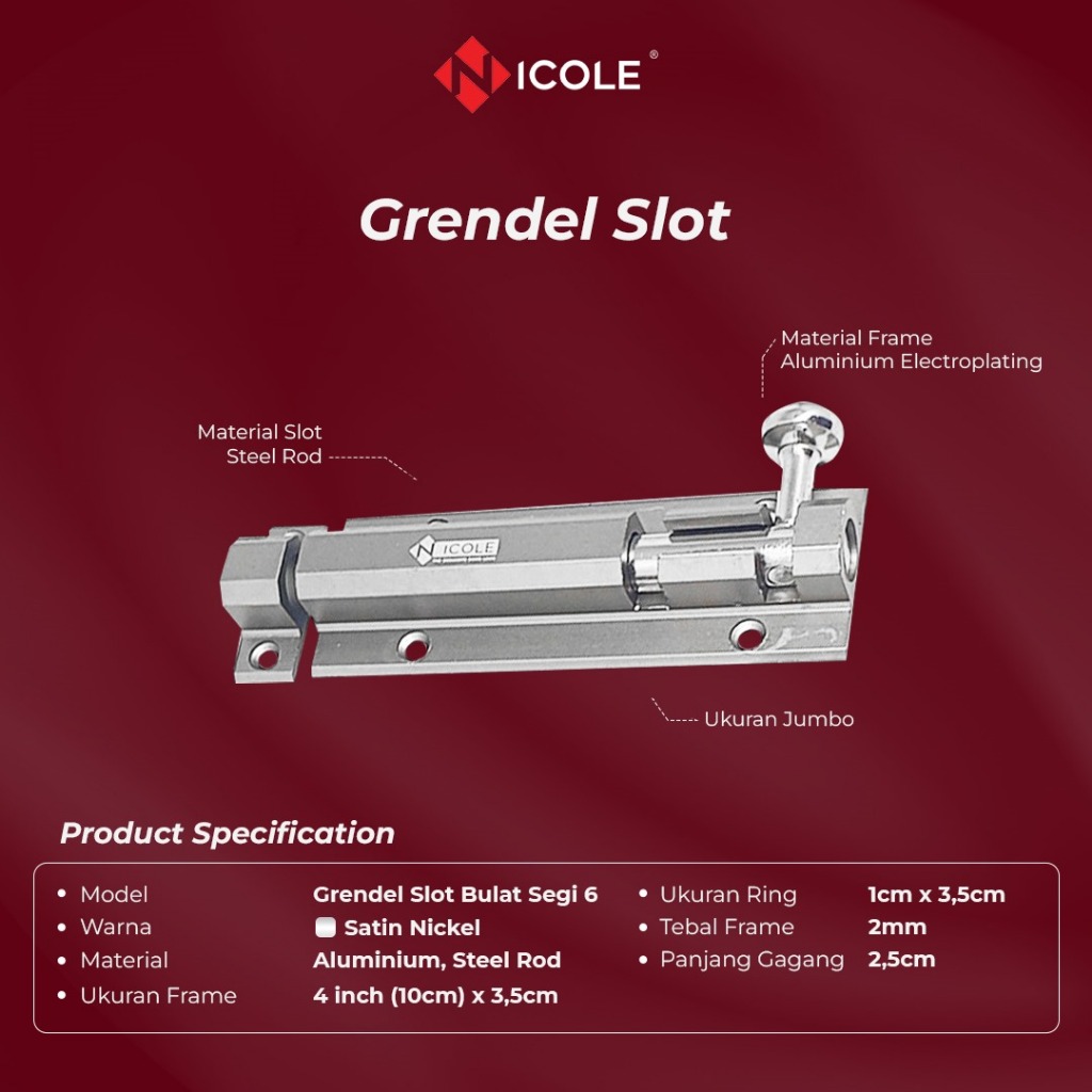 Jual Grendel Slot Besar Pintu Bulat Segi 6 Jumbo Door Bolt SN Nicole/ 4 ...