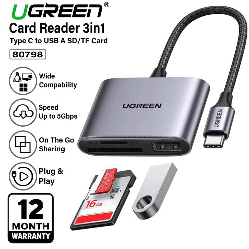 Jual Ugreen 80798 Micro n SD Card Reader with USB Female OTG to Type-C ...
