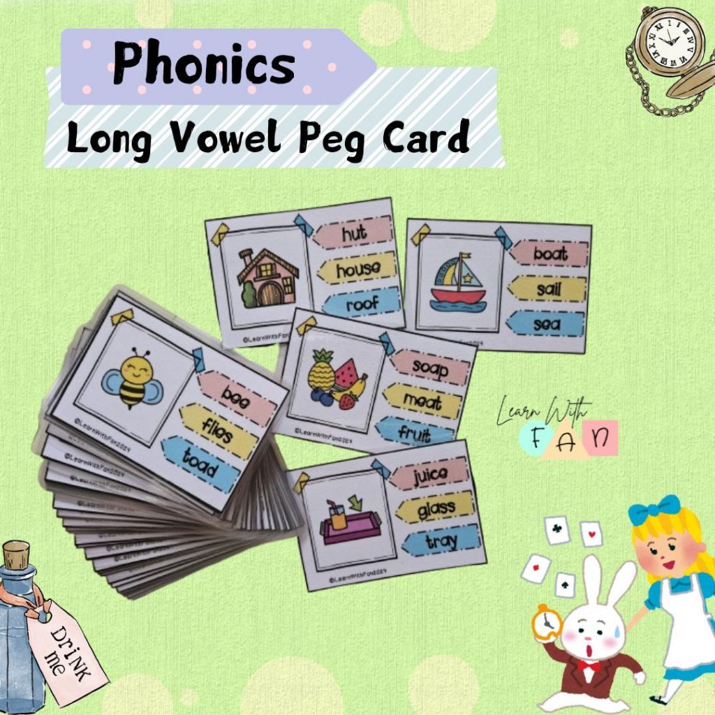 Jual LearnWithFan • Phonics Long Vowel Peg Card | Shopee Indonesia