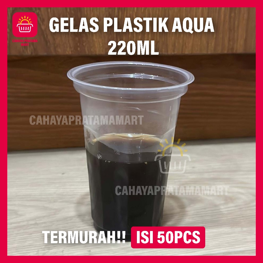 Jual GELAS CUP PLASTIK AQUA 220ml isi 50PCS GELAS KOPI gelas teh susu gelas pelastik bening ...
