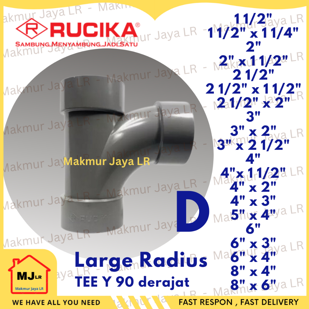 Jual Large Radius Tee Y RUCIKA D 5 6 8 inch Tee Y branch 90 derajat T way 90⁰ PVC Tipe D ...