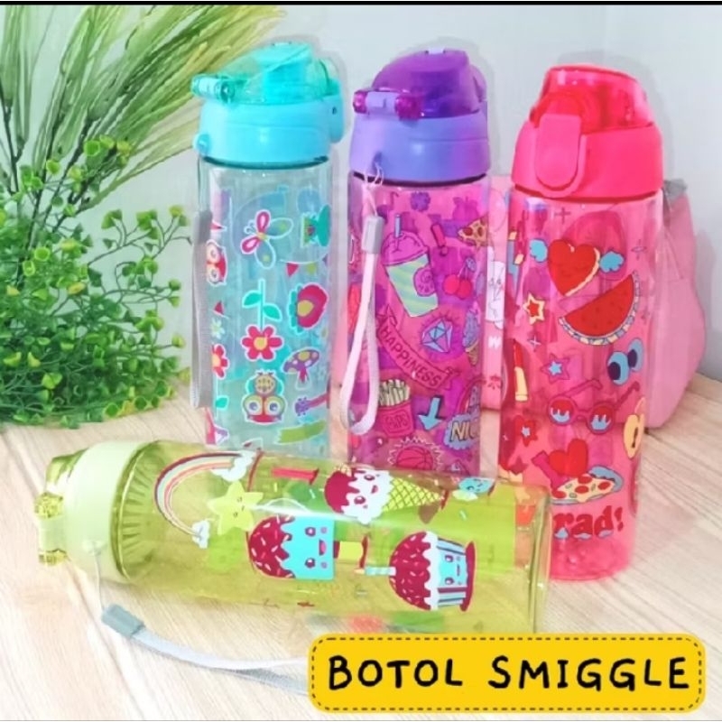 Jual B ( B139 ) BOTOL MINUM SMIGGLE WARNAWARNI FLIP TOP BODY GAMBAR ...