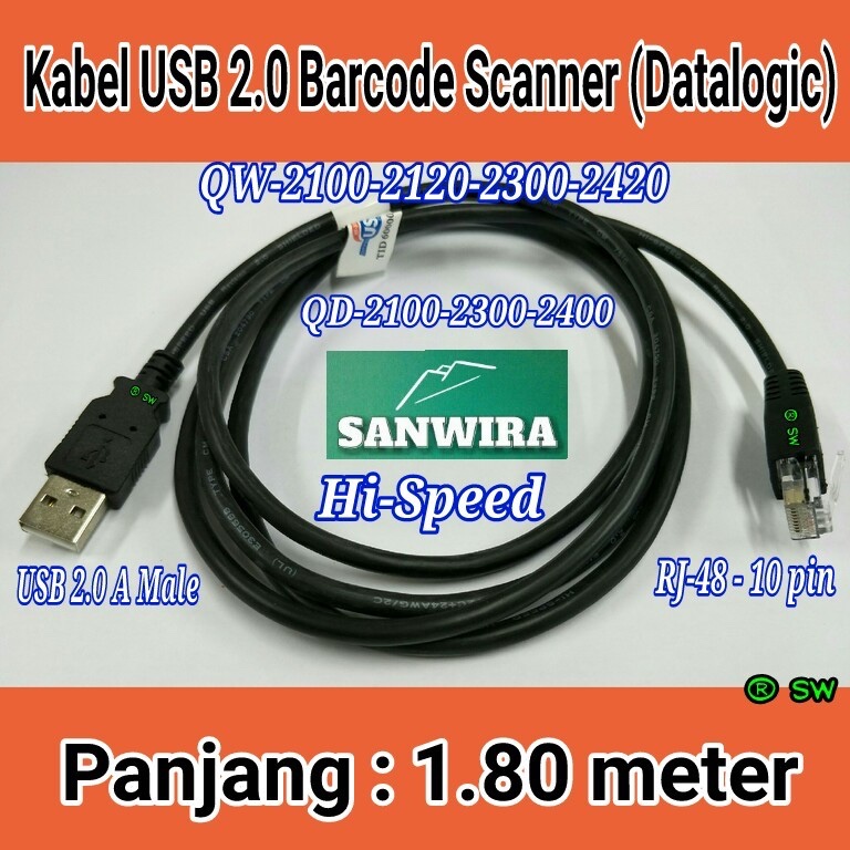Jual Kabel Barcode Scanner USB Datalogic Q / KABEL USB 2.0 BARCODE ...