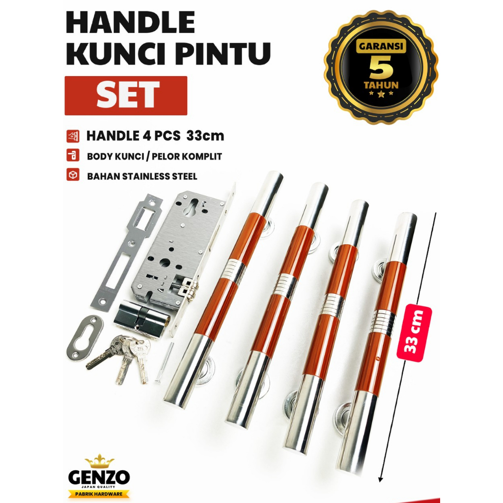 Jual GENZO Handle Pintu Set Rumah Minimalis Stainless Steel 33 cm Motif ...