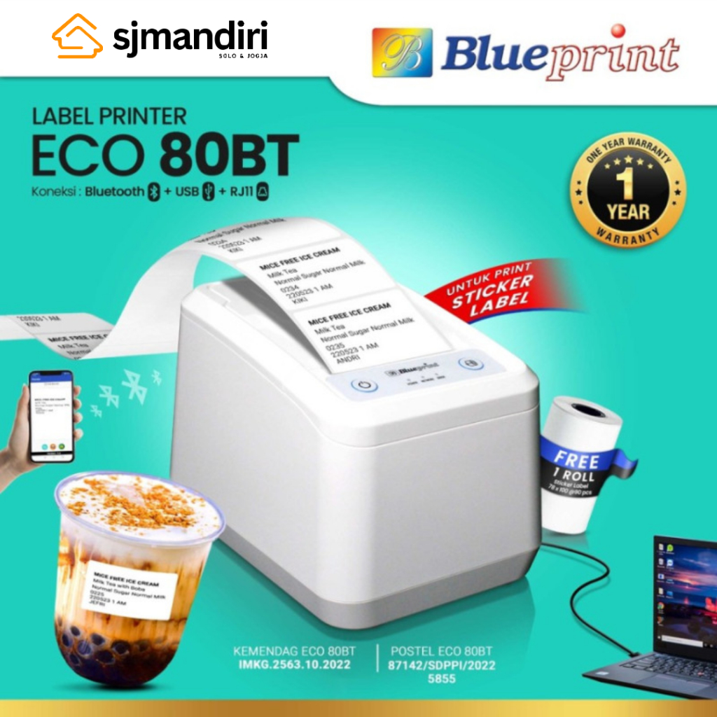 Jual Blueprint ECO 80 BT Printer Bluetooth Thermal Label Resi Sticker ...