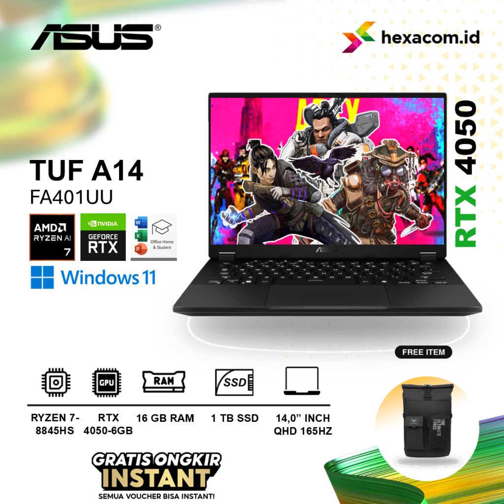 Jual ASUS TUF Gaming A14 FA401UU Ryzen 7 8845HS RTX 4050 RAM 16GB 1TB ...