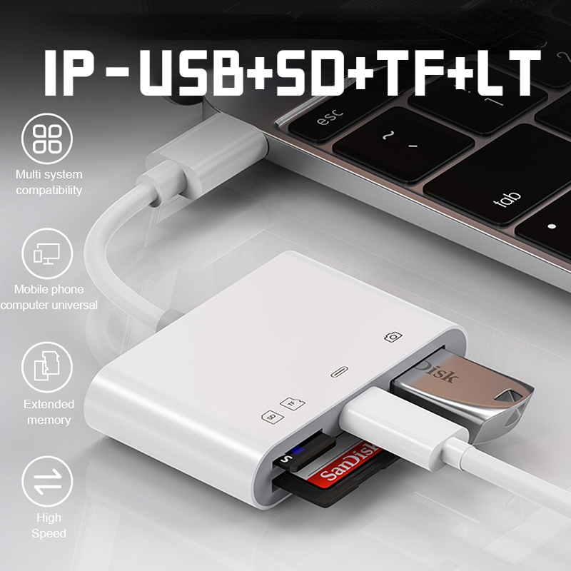 Jual 4 in 1 SD+TF+OTG+Lightning Card Reader Lighting OTG Adapter Card ...