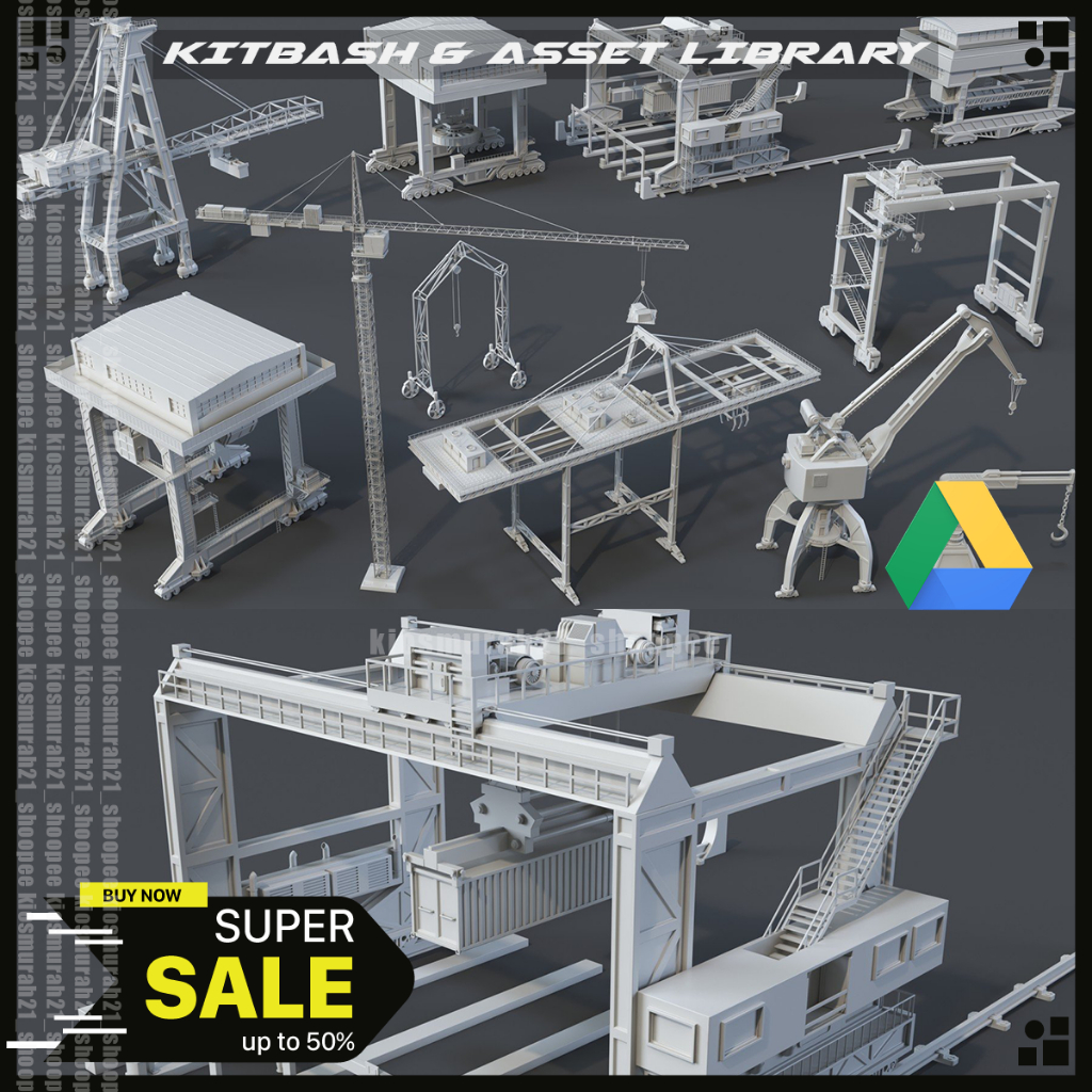 Jual Cranes - 11 pieces Kitbash 3D Model Asset Library | Shopee Indonesia