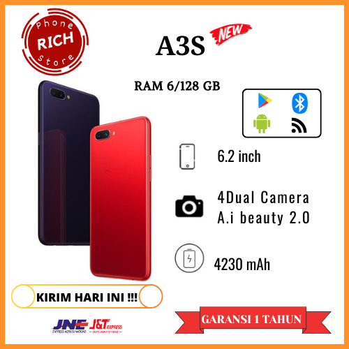 Jual Hp Oppo A3s Ram 6/128 GB 4G LTE Ukuran Layar 6.2inch New Produk masih segel Garansi 1 Tahun ...