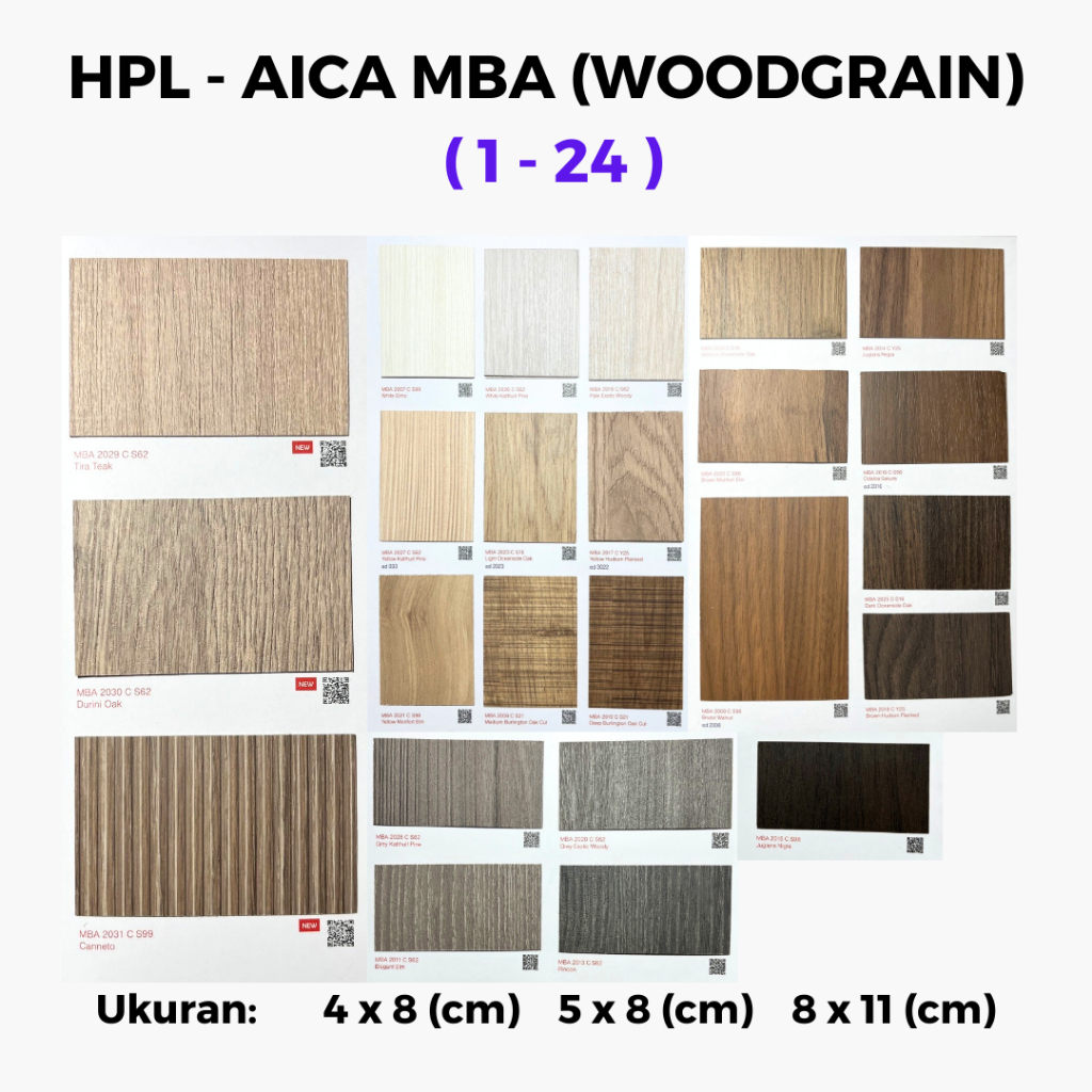 Jual Sample Material HPL AICA MBA Wood Kayu (1-24) | Material Interior ...