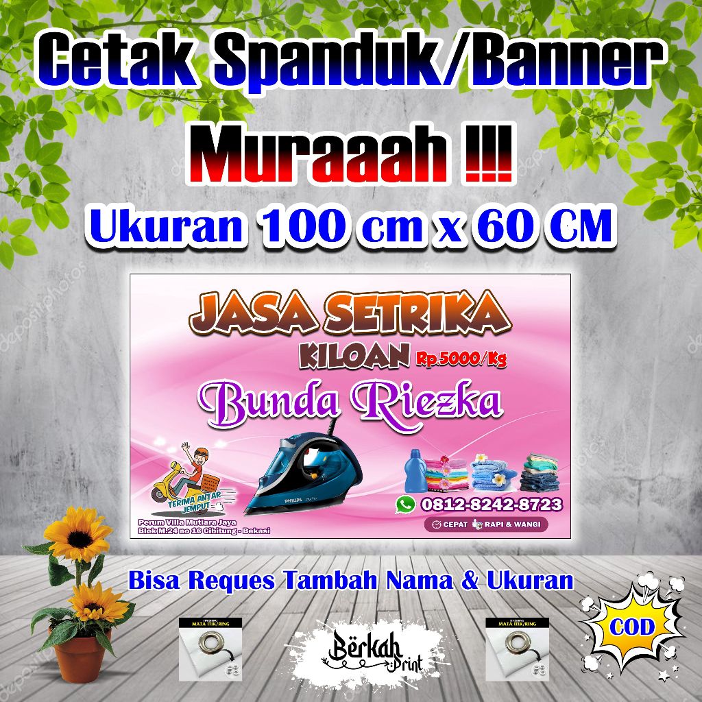 Jual Spanduk Banner Jasa Setrika Ukuran 100 cm x 60 cm | Shopee Indonesia