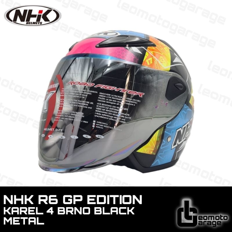 Jual HELM NHK R6 GP EDITION KAREL 4 BRNO HELM HALF FACE BLACK METAL ...