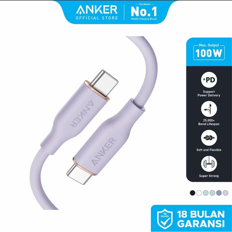 Jual ANKER Kabel Charger Powerline III Flow C to C 3ft PURPLE - A5882 ...