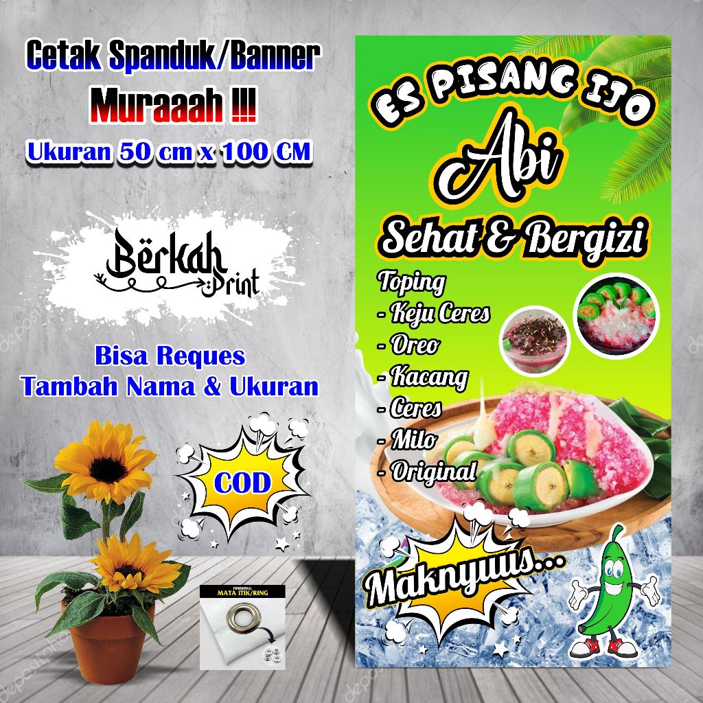 Jual Spanduk Banner Es Pisang Ijo Ukuran 50 cm x 100 cm | Shopee Indonesia
