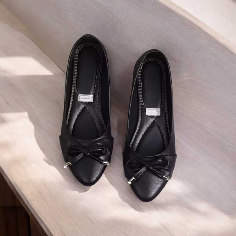 Jual SEPATU FLATSHOES BALET HITAM FORMAL BAHAN KULIT PITA KARET FULL ...