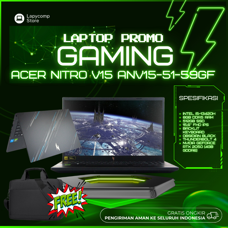 Jual LAPTOP GAMING ACER NITRO V15 ANV15-51-59GF INTEL i5 GEN 13 RAM 16GB SSD 512GB DUAL VGA ...