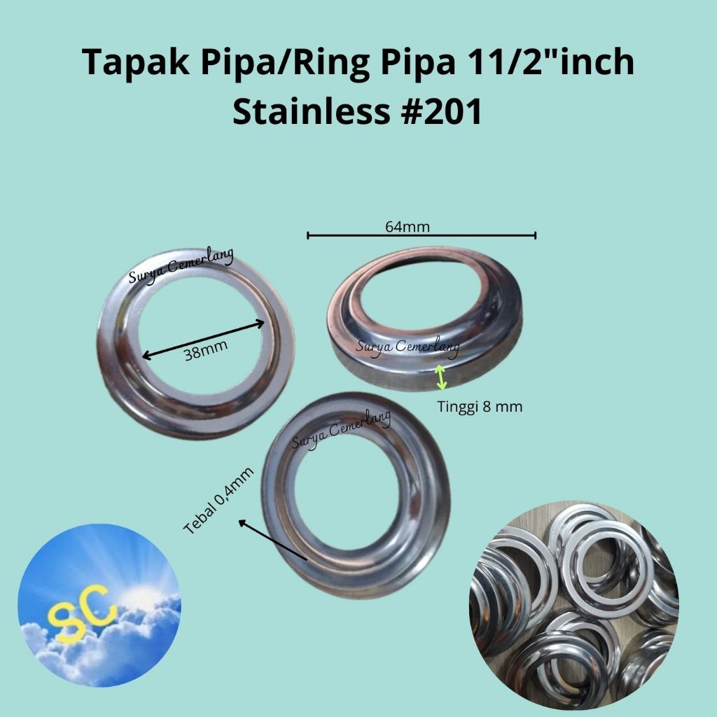 Jual Tapak Pipa Ring Pipa Stainless Steel Tangga 11/2" inch "201 Ring ...