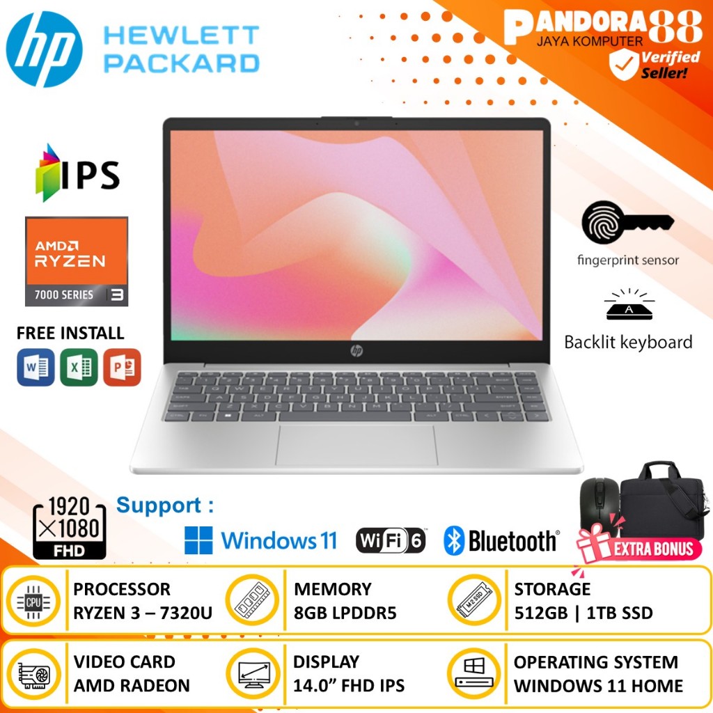 Jual Laptop HP 14 AMD Ryzen 3 7320U 8GB SSD 512GB FHD IPS Windows 11 ...